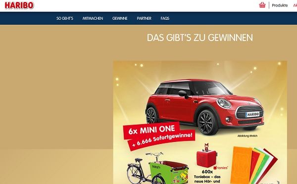 Auto-Gewinnspiel Haribo Goldbären 6 Mini One und Sofortgewinne ...